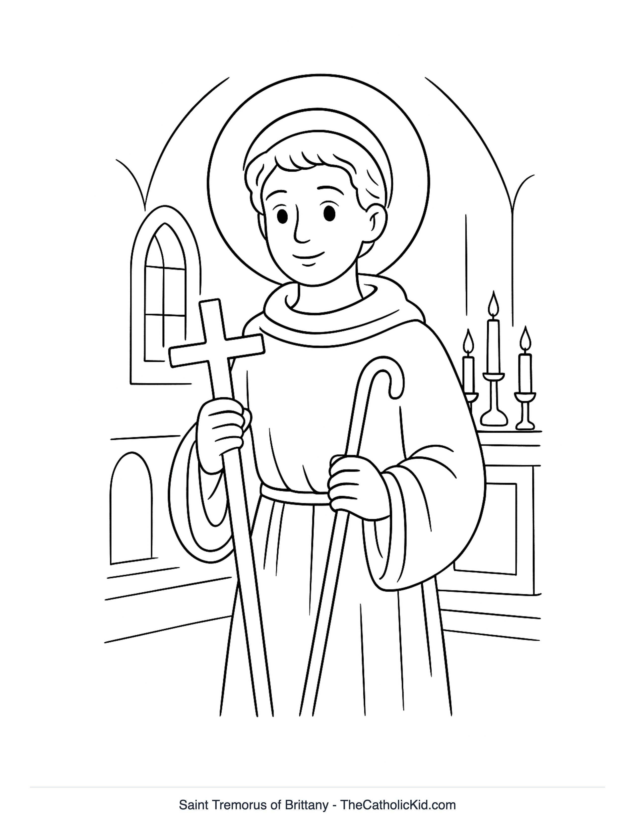 Saint Tremorus of Brittany Coloring Page - TheCatholicKid.com